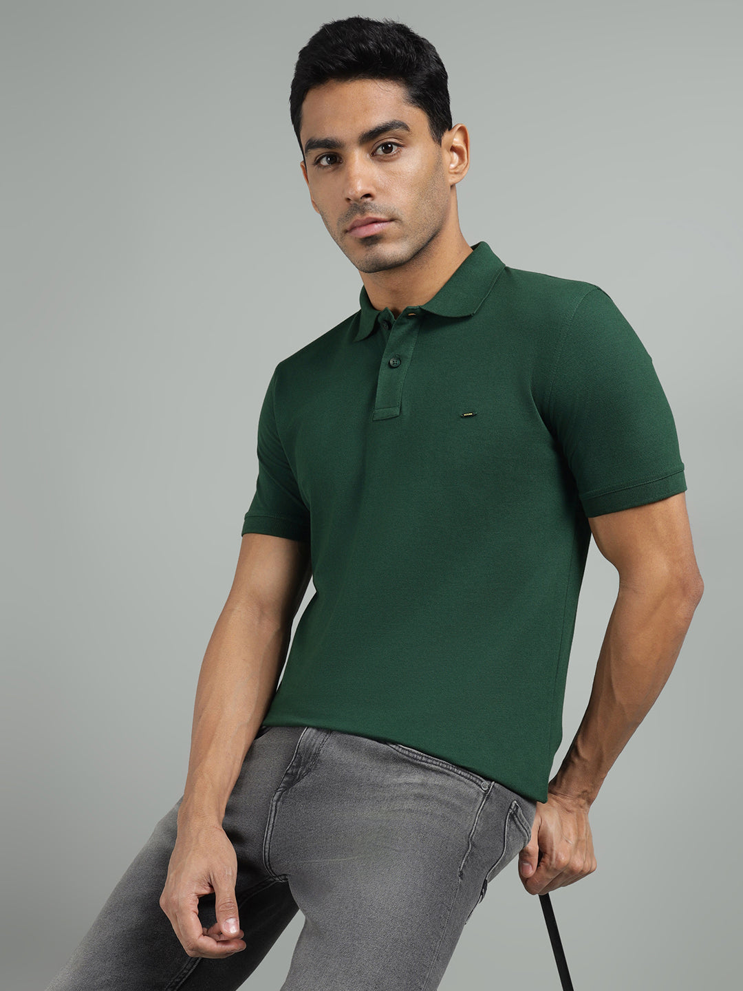 men bottle green regular fit solid polo neck thirt tsh 0116 bottle ...